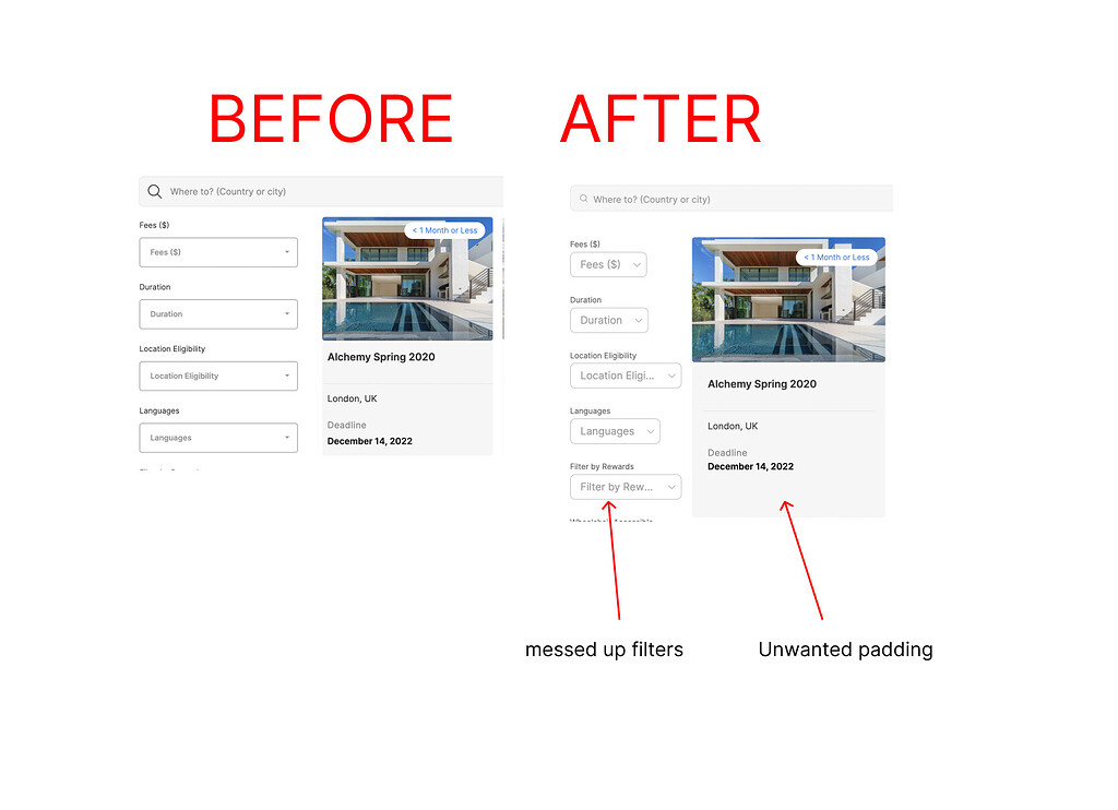 In line filters + unwanted padding in list view - Bug Reports - Softr Community