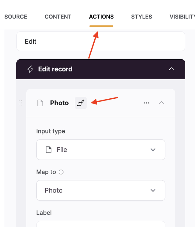 Show the field name when editing action button - Feature Requests - Softr Community