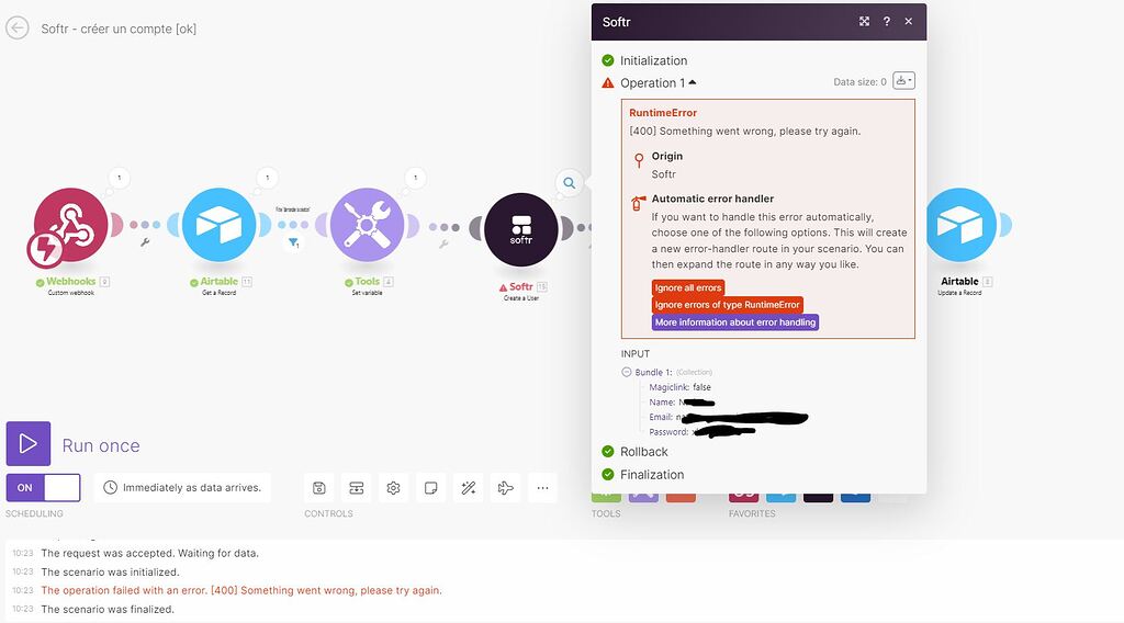 Create a user with Make - RuntimeError - Bug Reports - Softr Community
